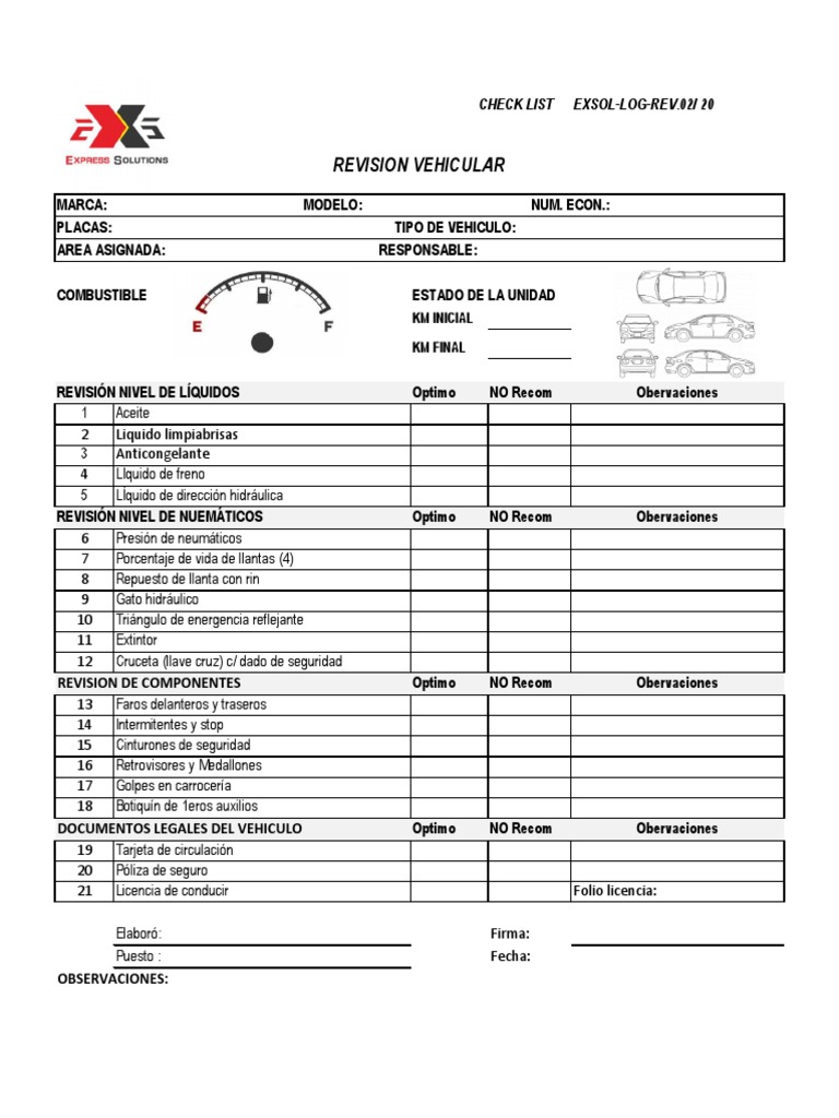 Formato Revision Vehicular | PDF
