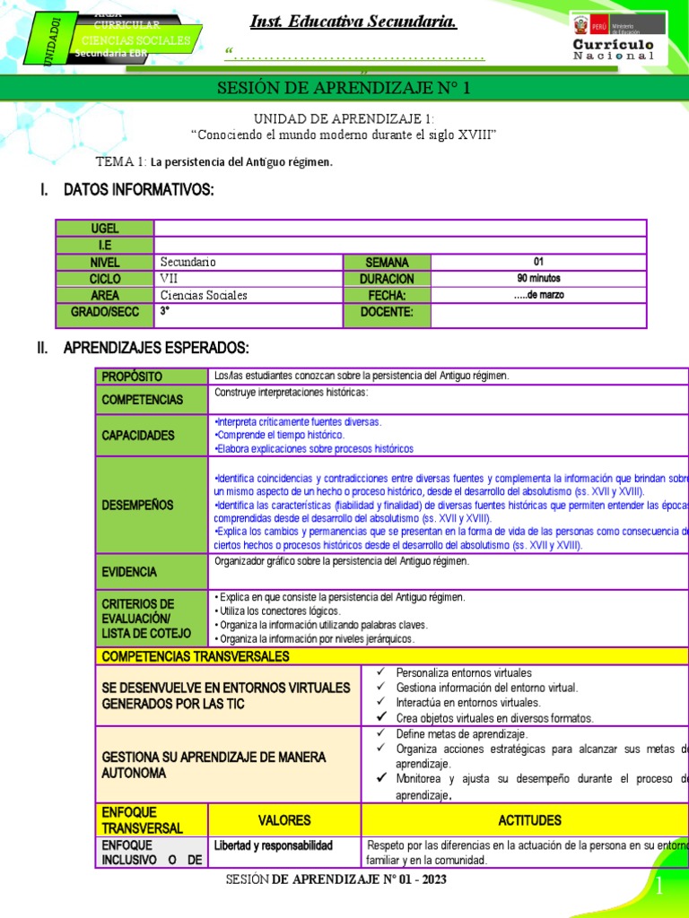 3º CC - Ss-Ses.1 - Uni 1 - Sem 01 - 2023 | PDF | Aprendizaje | Maestros