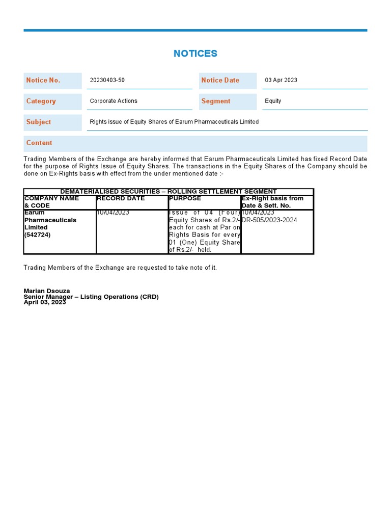 Notices: Notice No. Notice Date | PDF