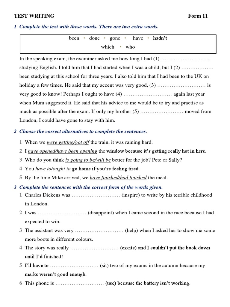 TEST WRITING Form 11 | PDF