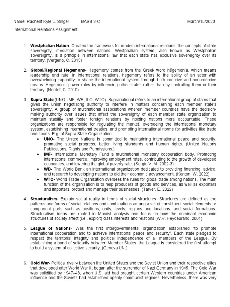 Singer Foreign Policy Assignment | PDF | Hegemony | International ...