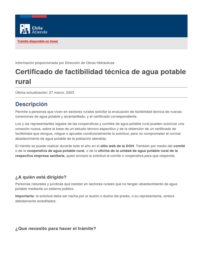Certificado de Factibilidad Técnica de Agua Potable Rural | PDF