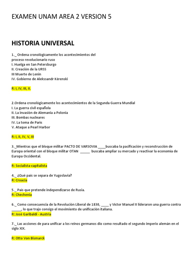 Examen Unam Area 2 Version 5 | PDF