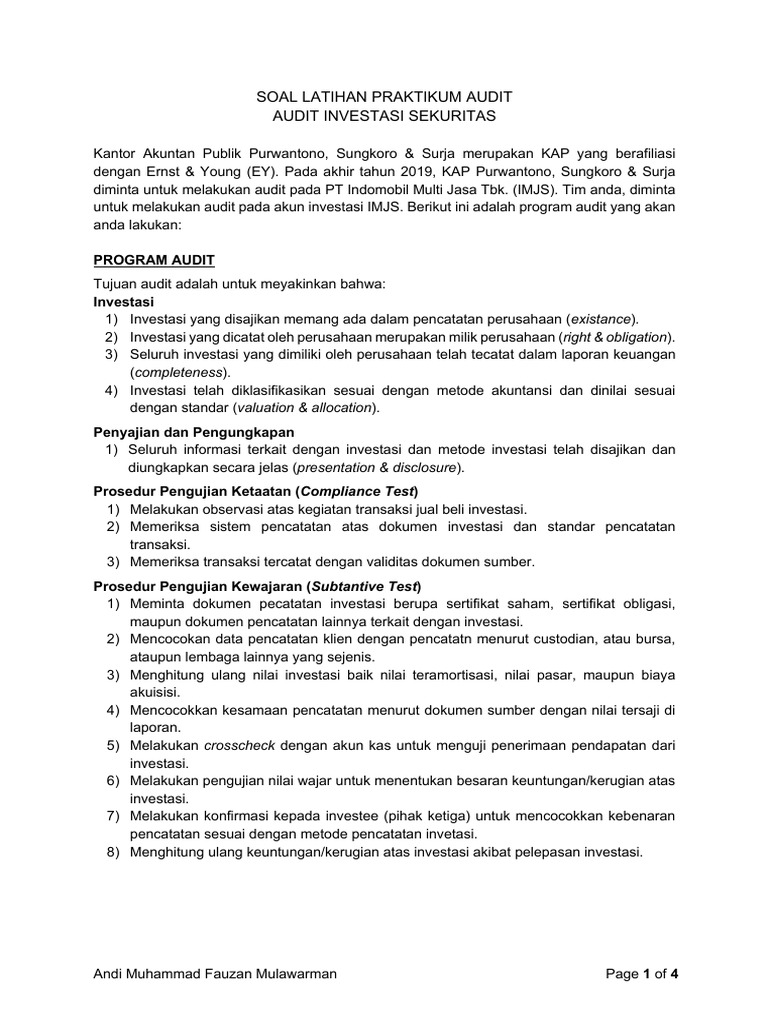 Audit Investasi Sekuritas PT IMJS | PDF