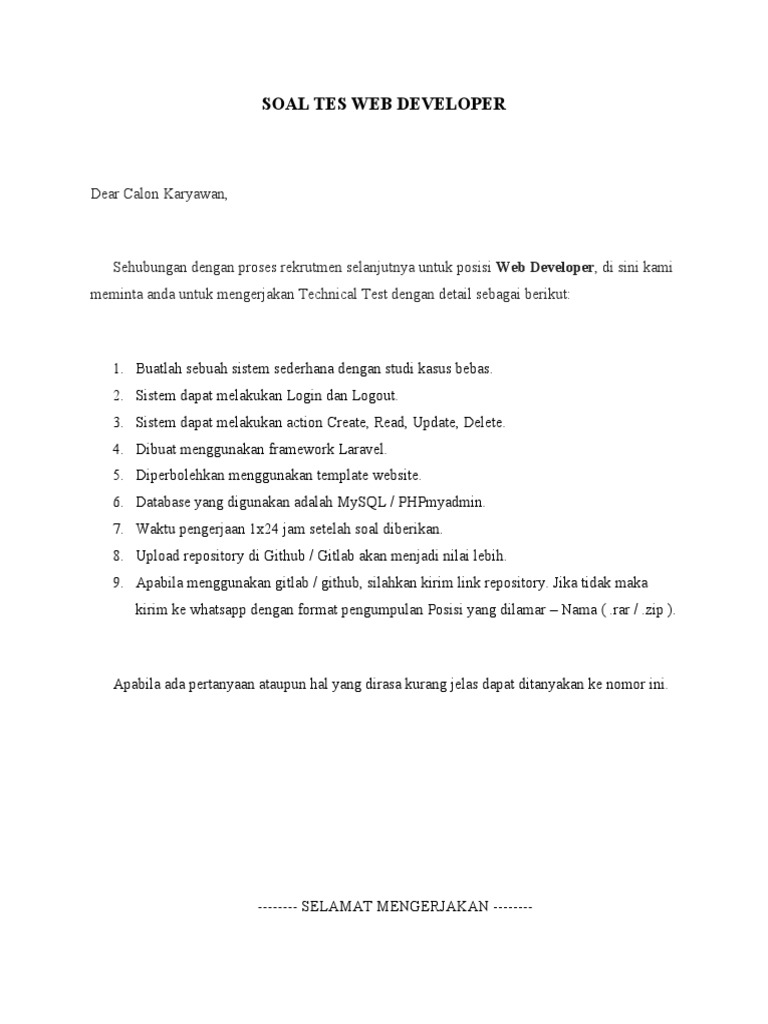 SOAL TES WEB DEVELOPER | PDF