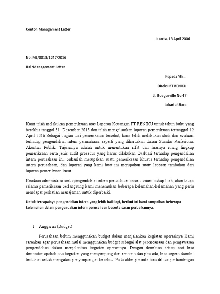 Contoh Management Letter | PDF