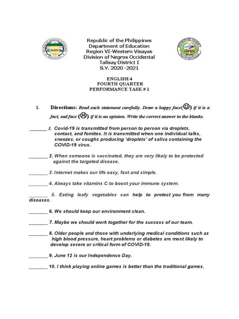 English 4th Quarter Performance Task 1 | PDF