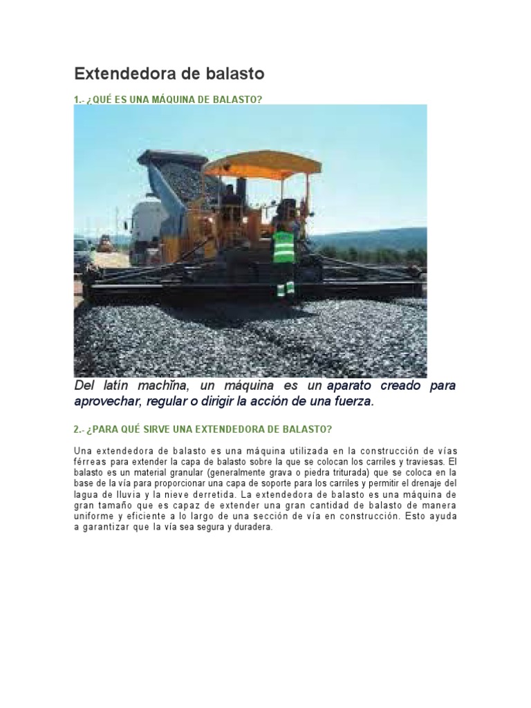 Extendedora de Balasto: Funciones y Ventajas | PDF | Tren | Hormigón