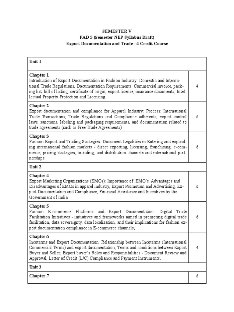 Export Documentation and Trade - SEM V (NEP DRAFT) | PDF