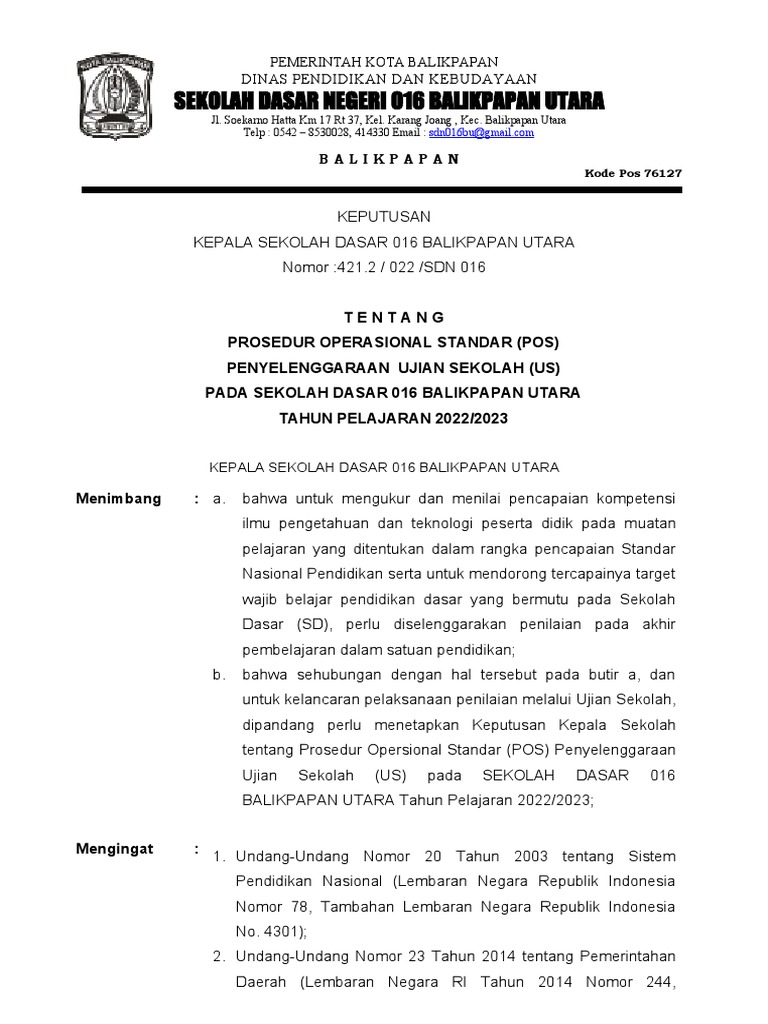 Contoh POS US SD 2023 EDIT | PDF