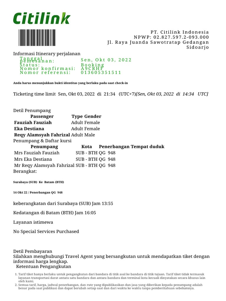 Kode Booking Citilink | PDF