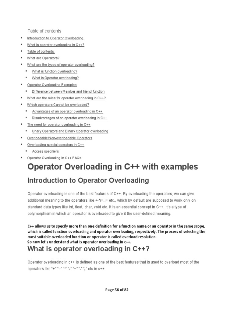 Operator Overloading&Types | PDF | Class (Computer Programming) | C++ Operator Overloading&Types | PDF | Class (Computer Programming) | C++