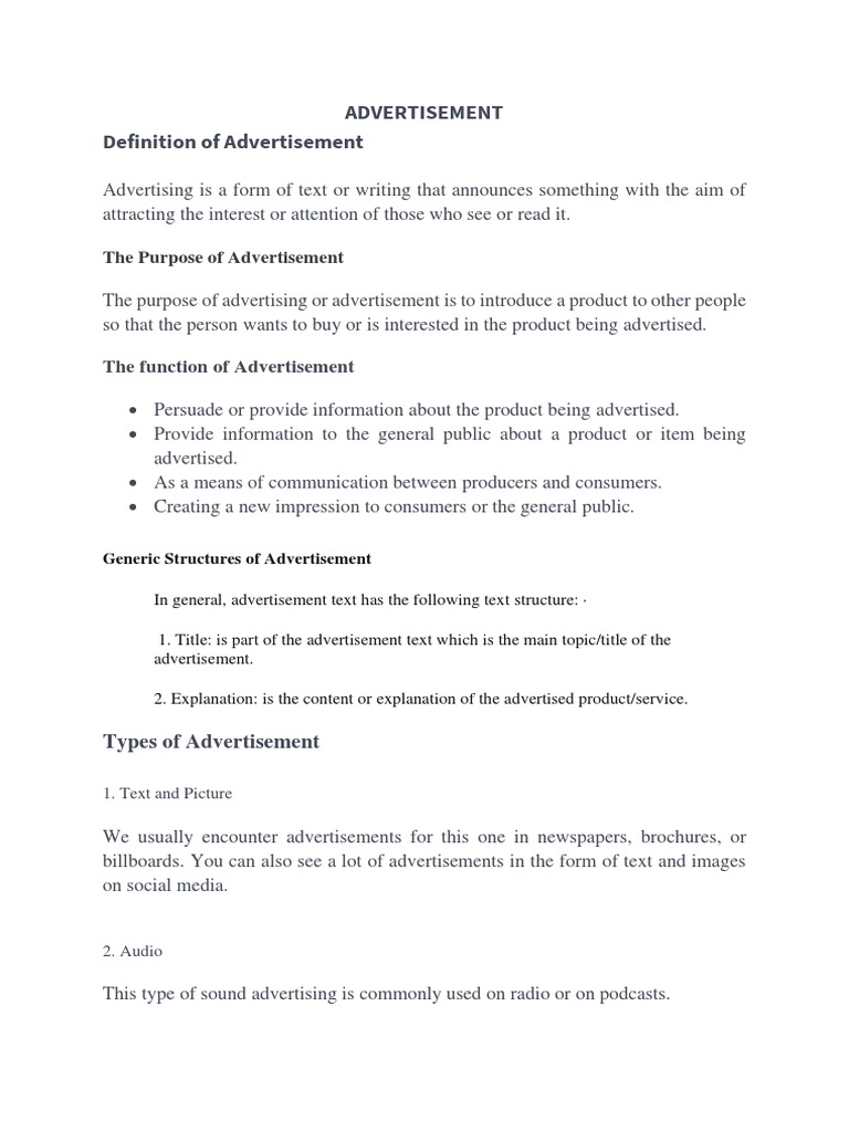 Advertisement Definition of Advertisement | PDF