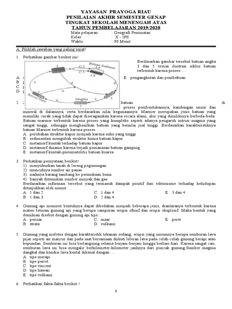 Soal Penilaian Akhir Semester Genap Geografi Kelas X 2019-2020 | PDF