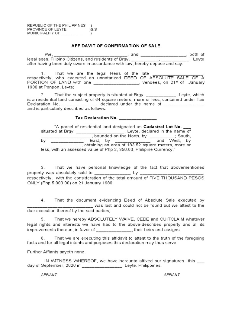 confirmation of sale_Sample | PDF | Affidavit | Justice
