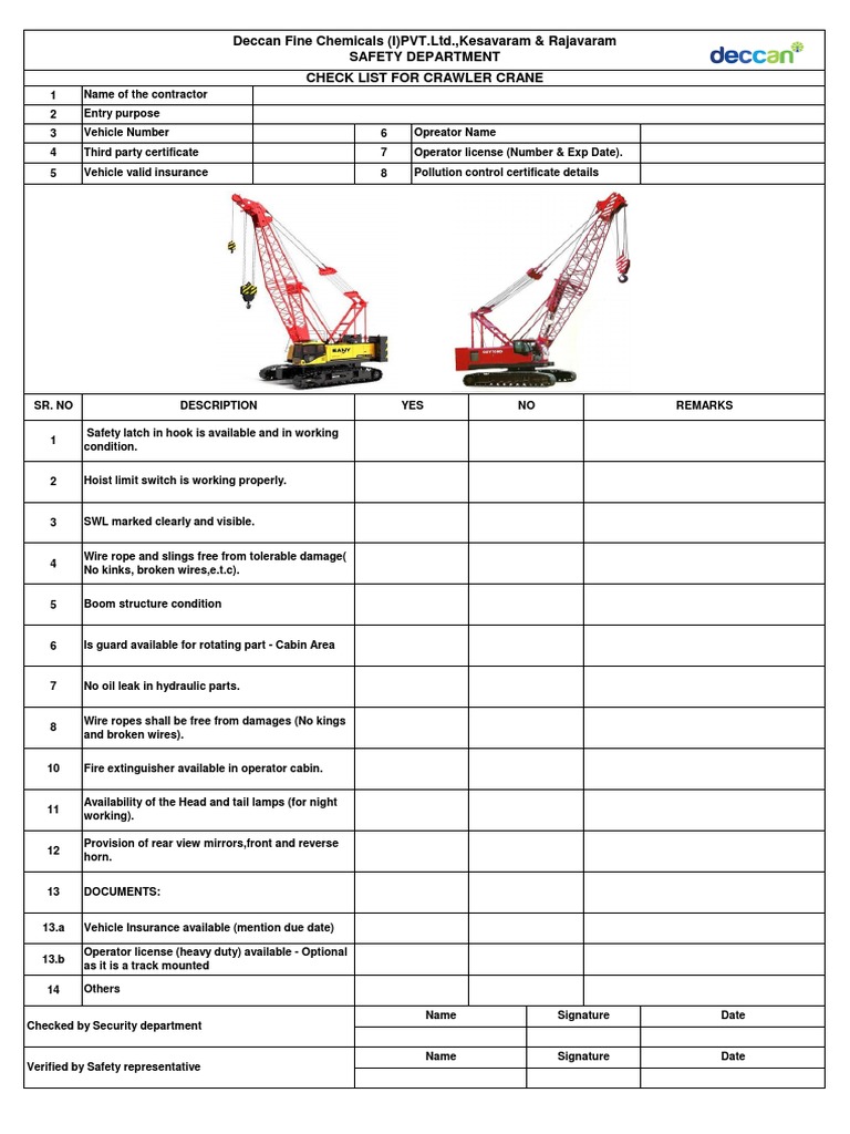 Crawler Crane Safety Inspection Checklist | PDF