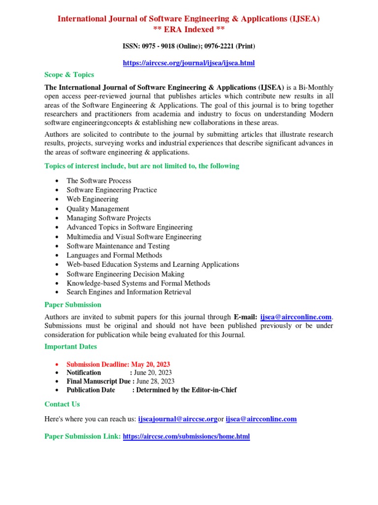 Call For Papers-International Journal of Software Engineering ...