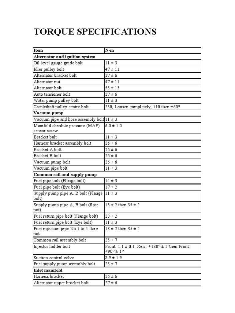 Torque Specifications | PDF | Turbocharger | Propulsion