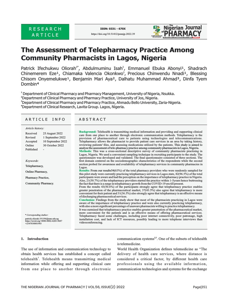 Telepharmacy Research | PDF | Pharmacy | Health Care