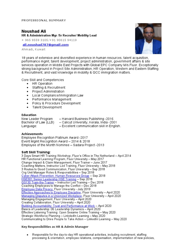 Ali Noushad Resume - Resources Manager | PDF