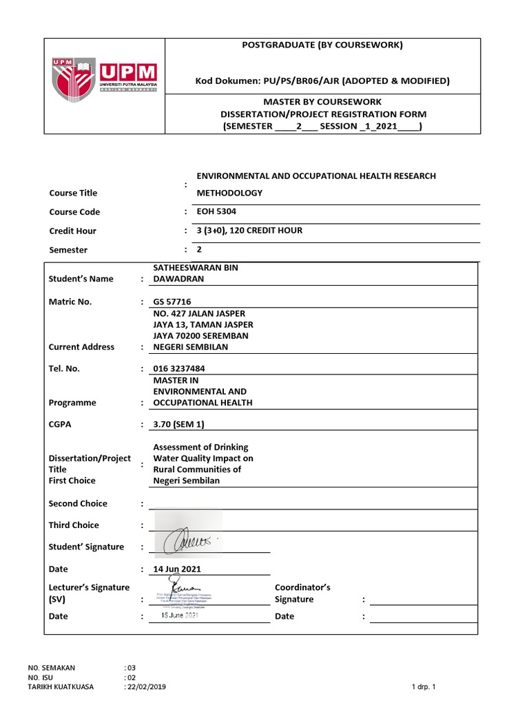 DISSERTATION REGISTRATION FORMS | PDF