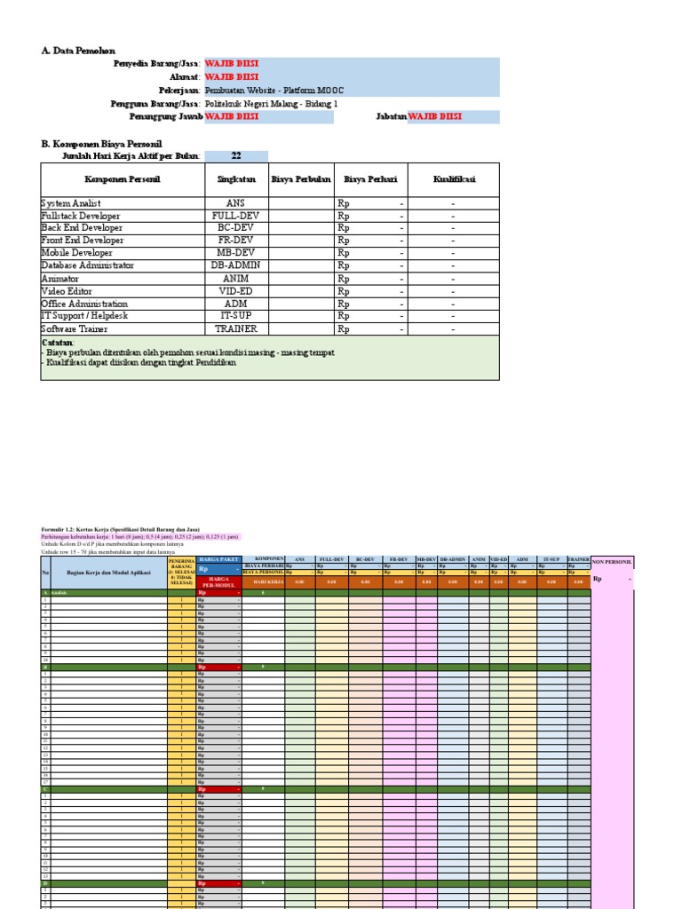 FORM Kertas Kerja HPS TKDN Software - Unit Kerja - Judul Proposal | PDF