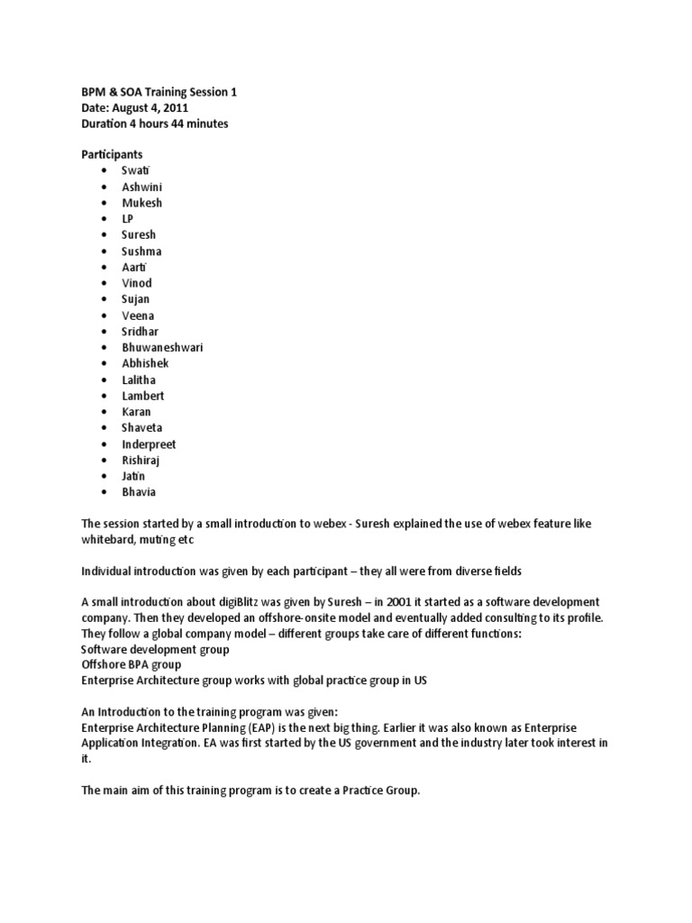Bpm Soa Training Sessions Transcripts 1 Pdf Business Process