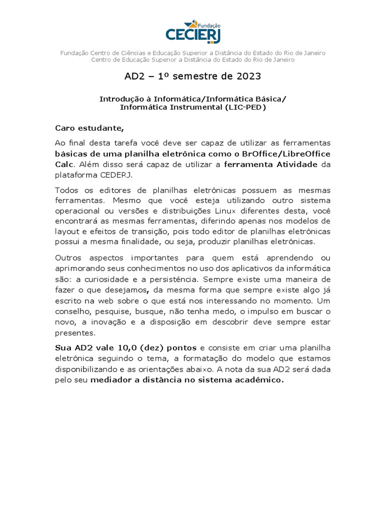 AD2 2023 1 IntroInfo InfInstr InfBas | PDF | Informática