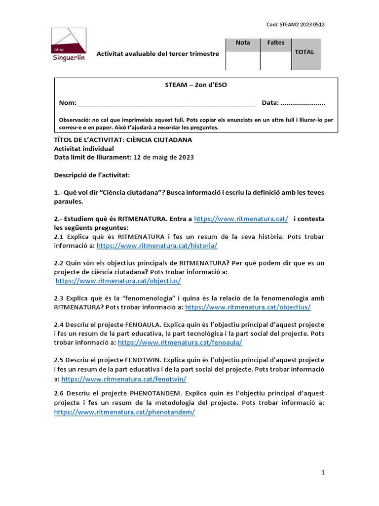 3811 20230511 Exercici Tasca 5 Ciencia Ciutadana | PDF
