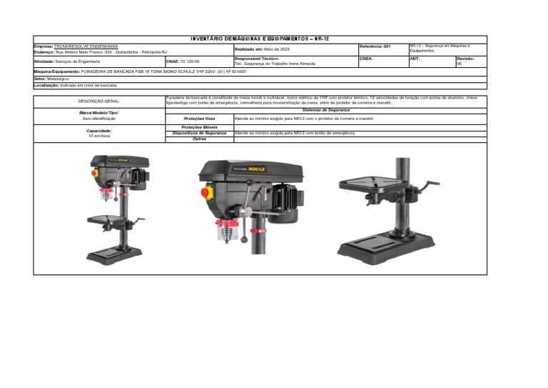 Modelo de Inventario de Maquinas e Equipamentos nr12 Tecnoresolve | PDF | Engenharia | Ciências ...
