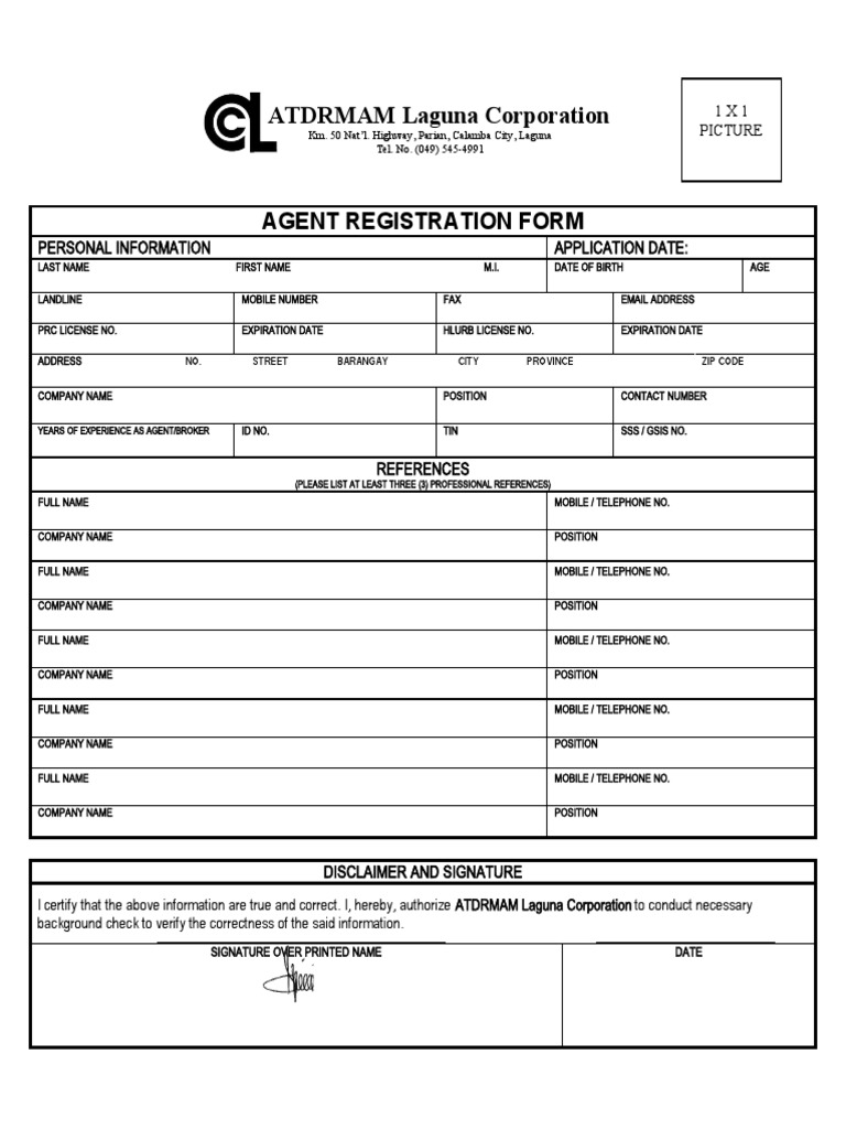 Agent Registration Form - ATDRMAM Laguna | PDF