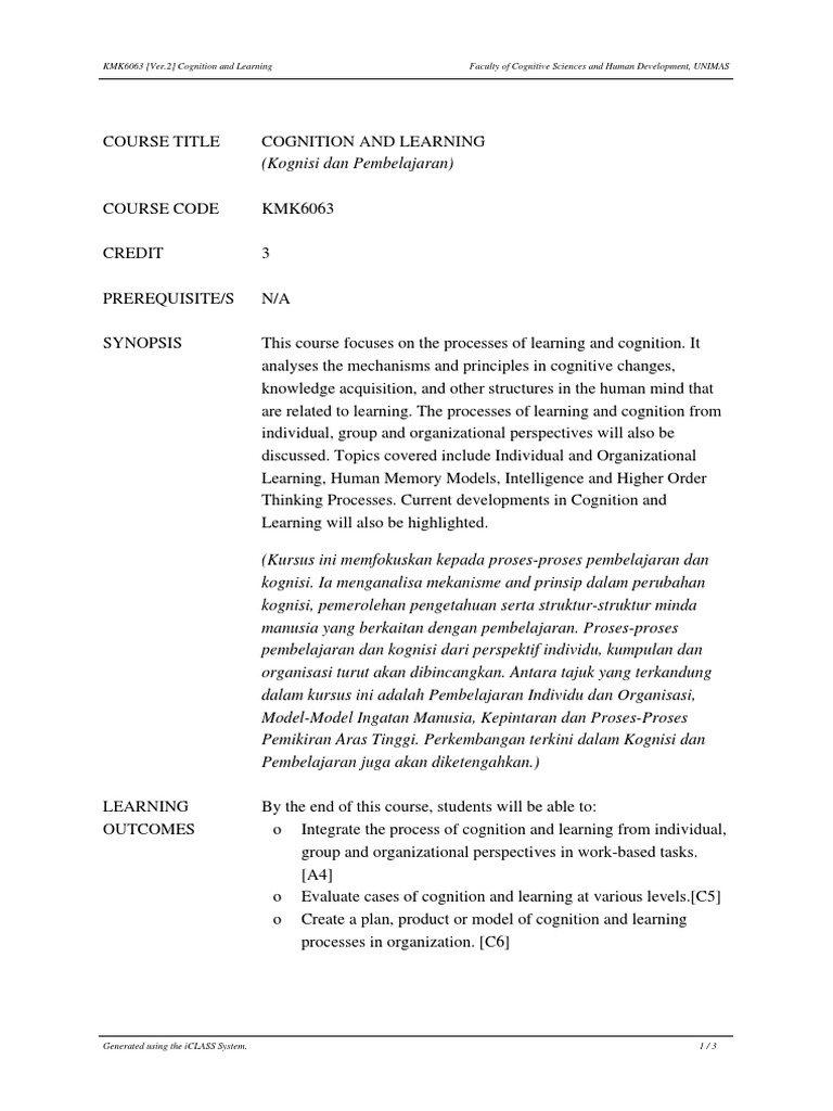 A3 Kmk6063CognitionLearning190222 | PDF | Cognition | Learning