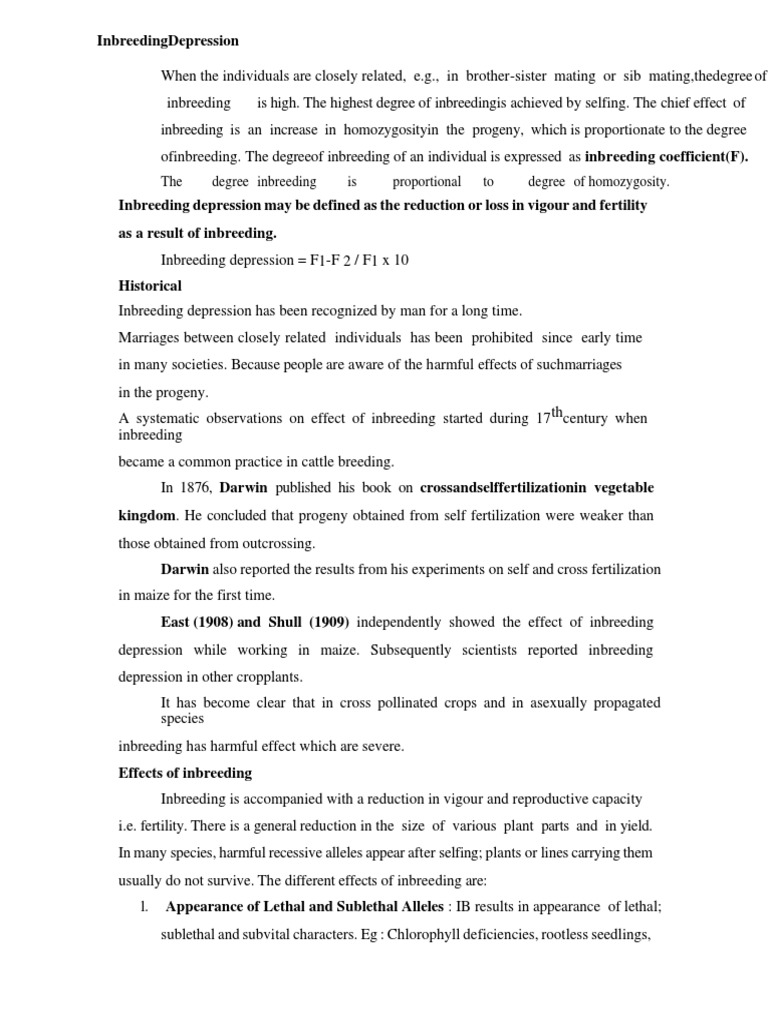 Inbreeding Depression | Download Free PDF | Inbreeding | Zygosity