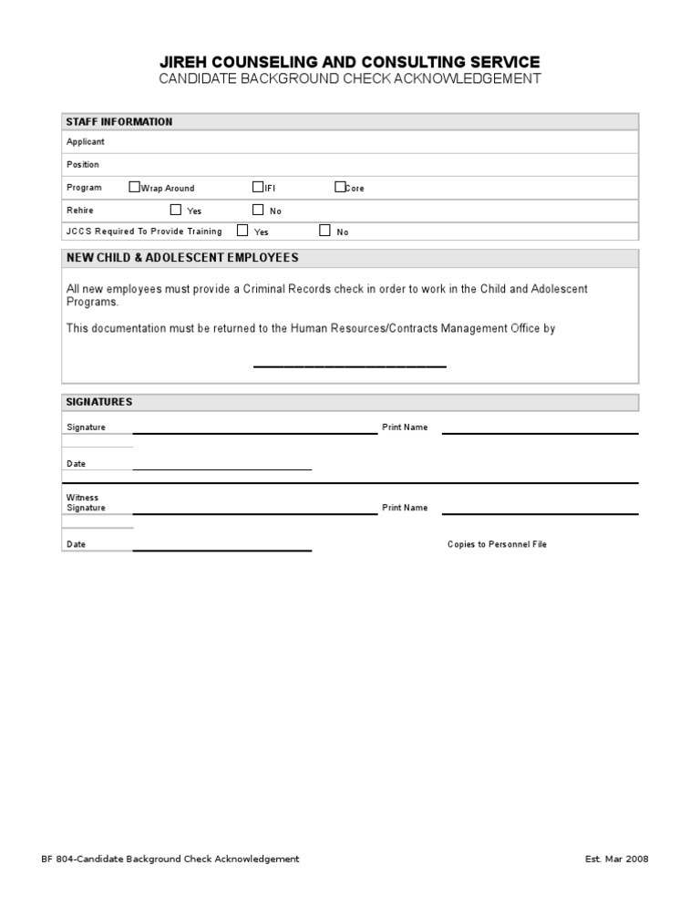 Candidate Background Check Acknowledgement | PDF | Background Check ...