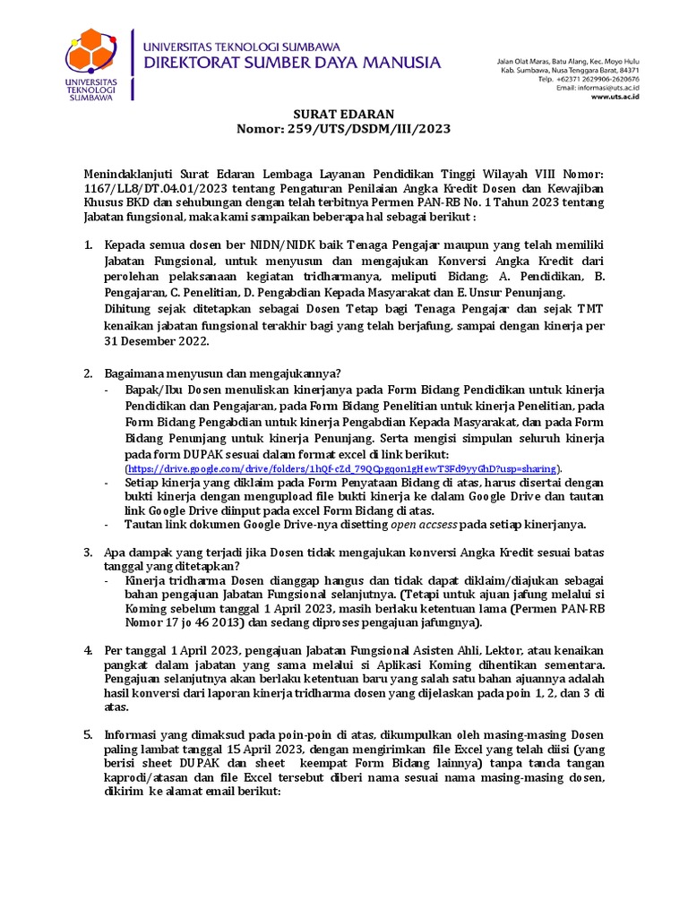 Konversi Angka Kredit Dosen UTS | PDF
