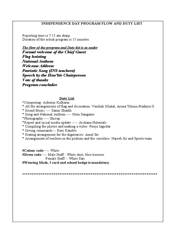 Independence Day Program Schedule | PDF