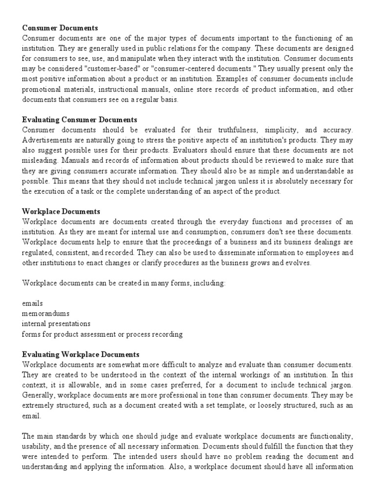 Evaluating Consumer and Workplace Documents | PDF | Usability | Human ...