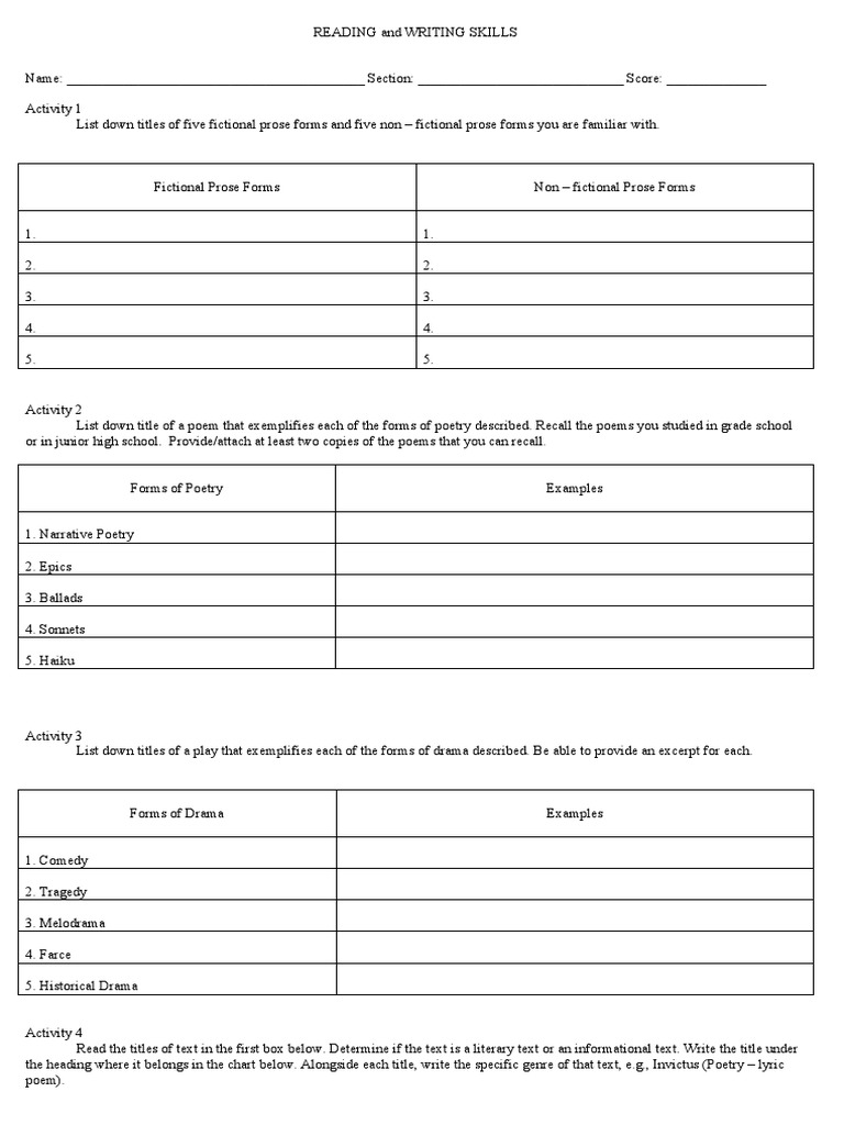 RWS Worksheet 1 | Download Free PDF | Poetry