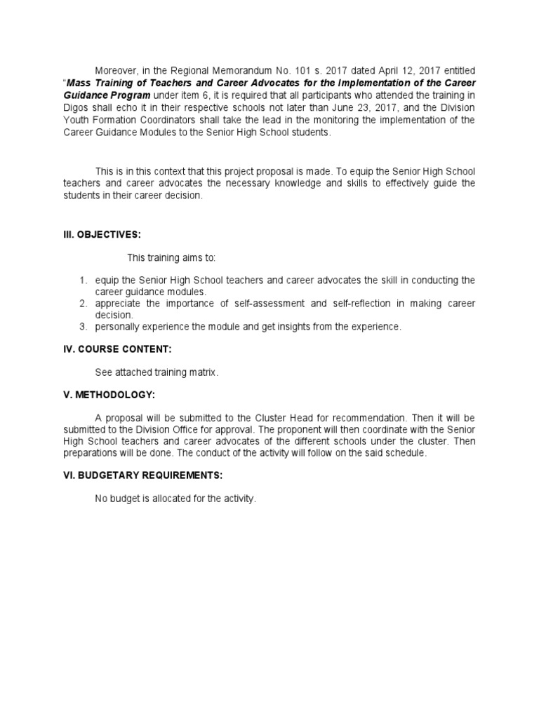 Career Guidance Training Proposal for Teachers | PDF