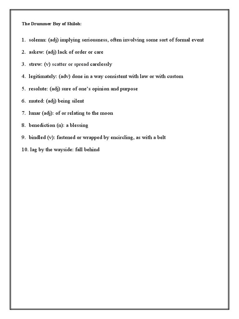 Vocabulary from "The Drummer Boy of Shiloh" | PDF