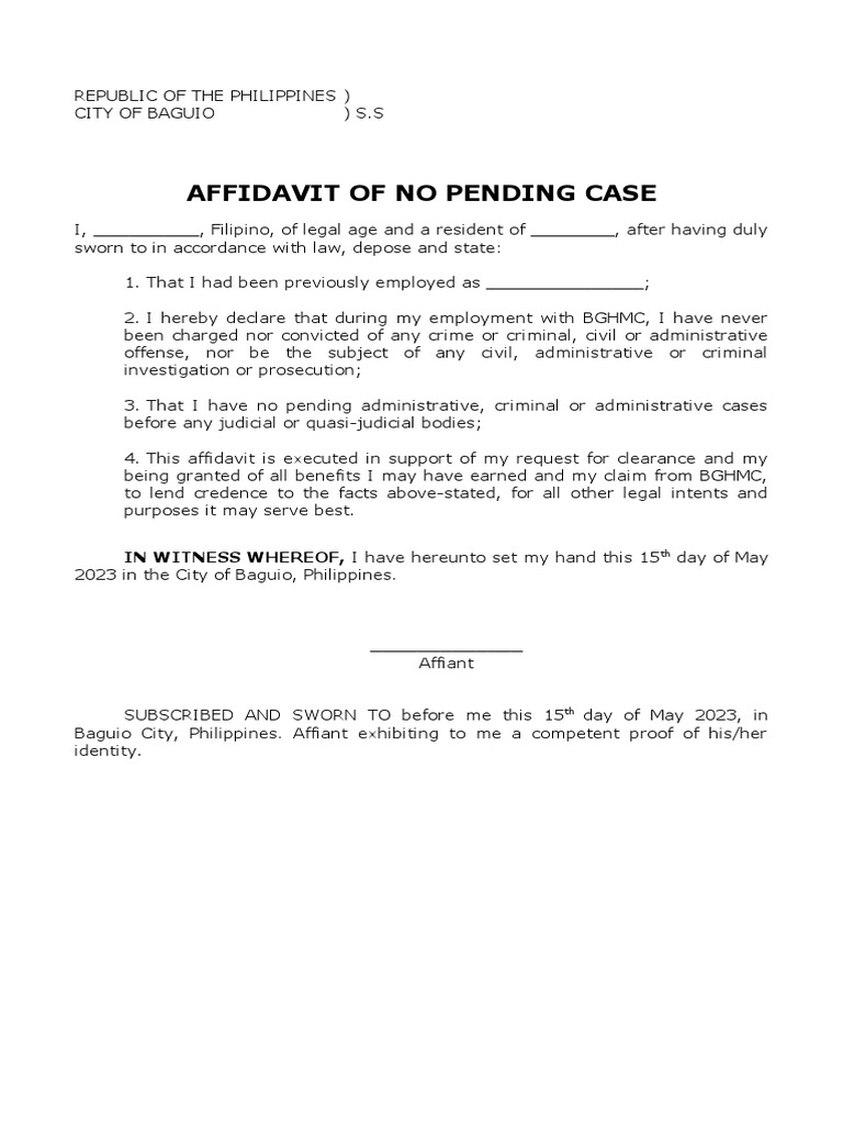 Affidavit of No Pending Case | PDF