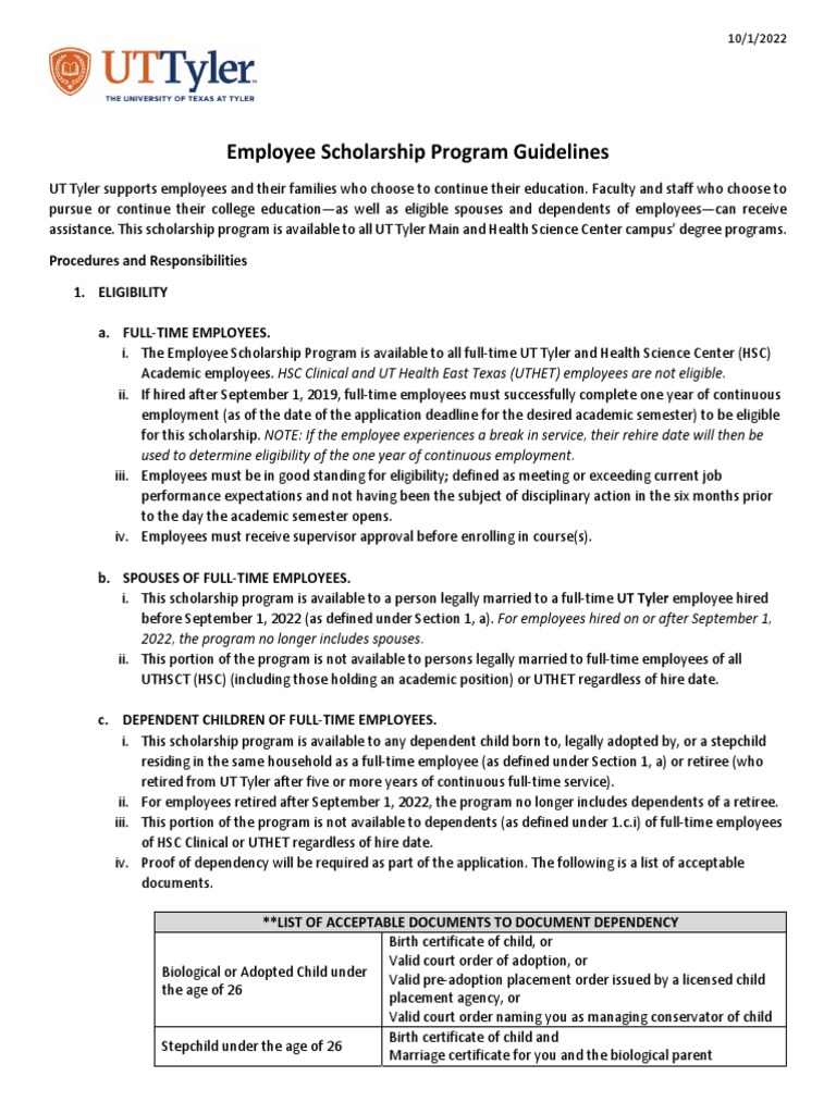 Employee Scholarship Program Guidelines: Procedures and Responsibilities 1. Eligibility A. Full ...