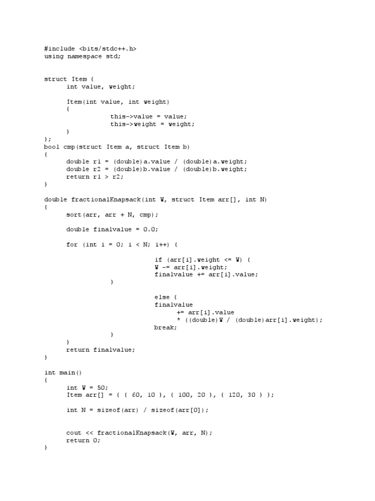 Implimentation of Greedy Algo Knapsack Probl | PDF