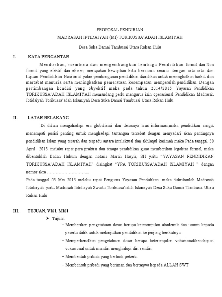 PROPOSAL - PENDIRIAN MI Ok | PDF
