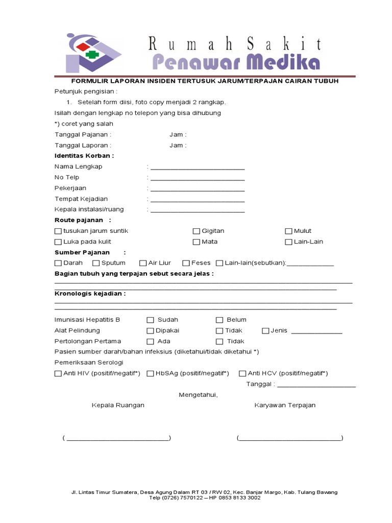 Formulir Laporan Insiden Tertusuk Jarum | PDF