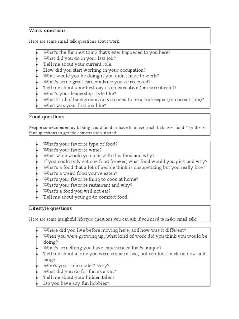 Small Talk Topic | PDF