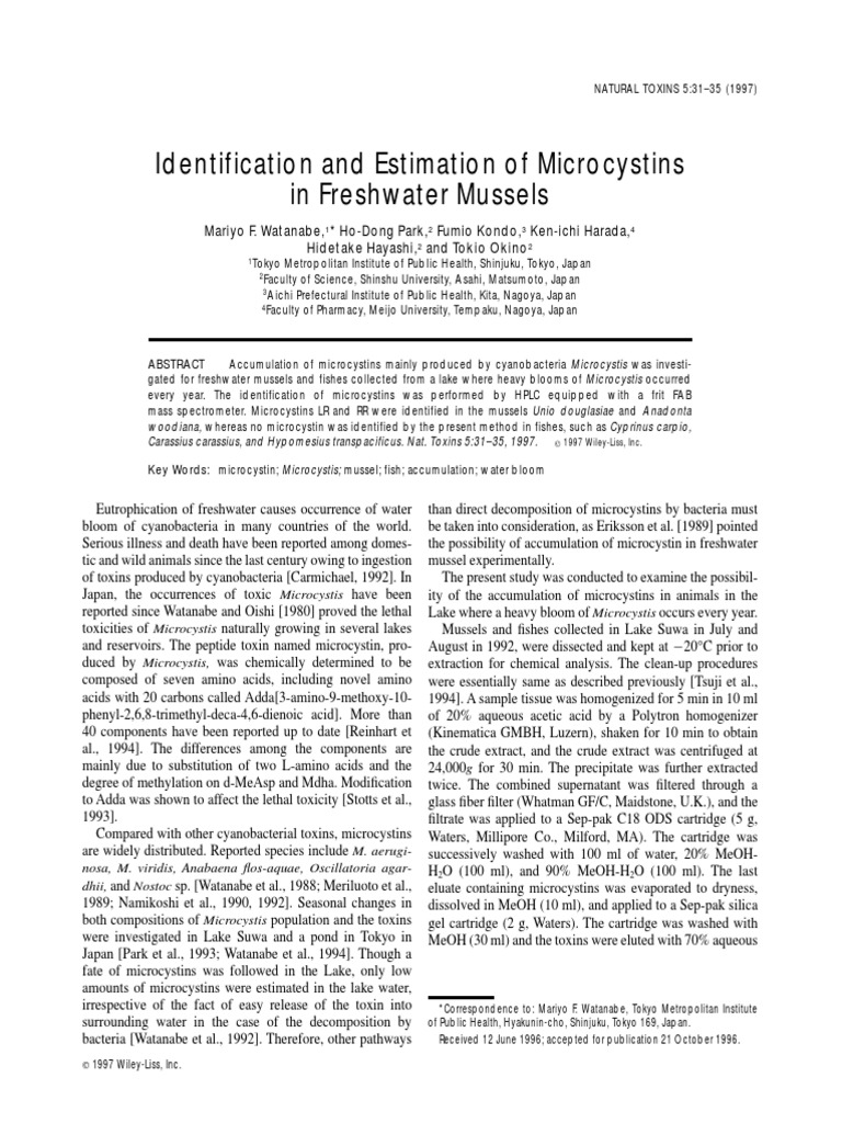 Identification and Estimation of Microcystins in Freshwater Mussels ...
