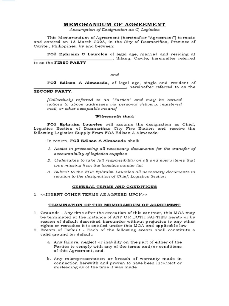 memorandum-of-agreement-template | PDF | Consent | Common Law