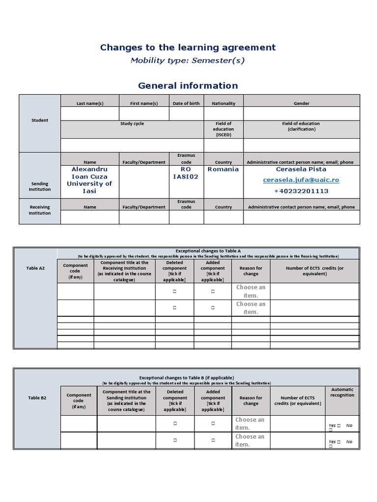 Changes To The Learning Agreement - 2022 002 | PDF