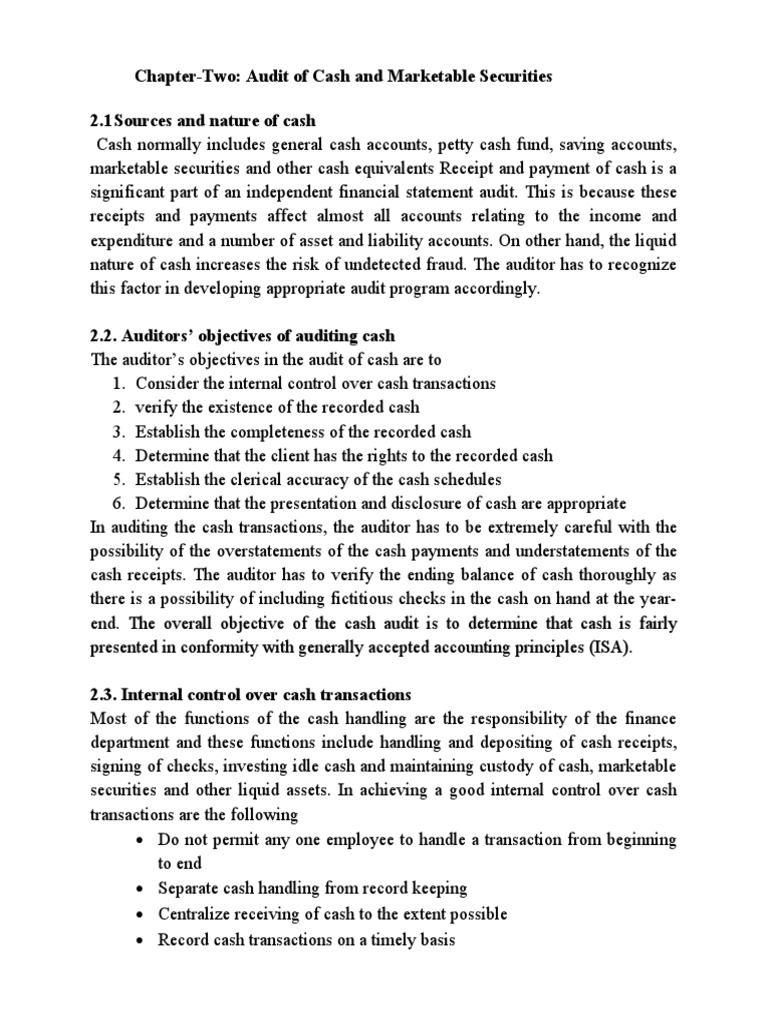 Cash and Marketable Securities Audit Guide | PDF | Audit | Financial Audit